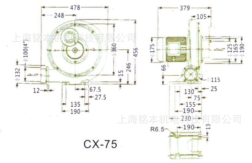 CX-75A-380V透浦式鼓风机 0.75kw食品机械铭本鼓风机 - 环保批发网