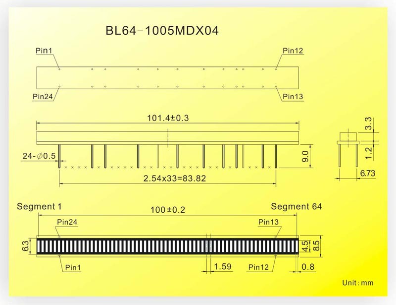 BL64-1005MDX04 * 64段100mm 红色 LED光柱显示器件-化工仪器网