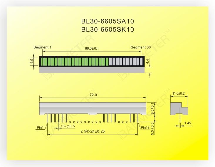 BL30-6605SX10 * 30段66mm长 多色 LED光柱显示器件-化工仪器网